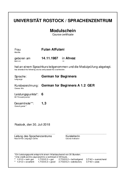 Certificates - Sprachenzentrum - Universität Rostock